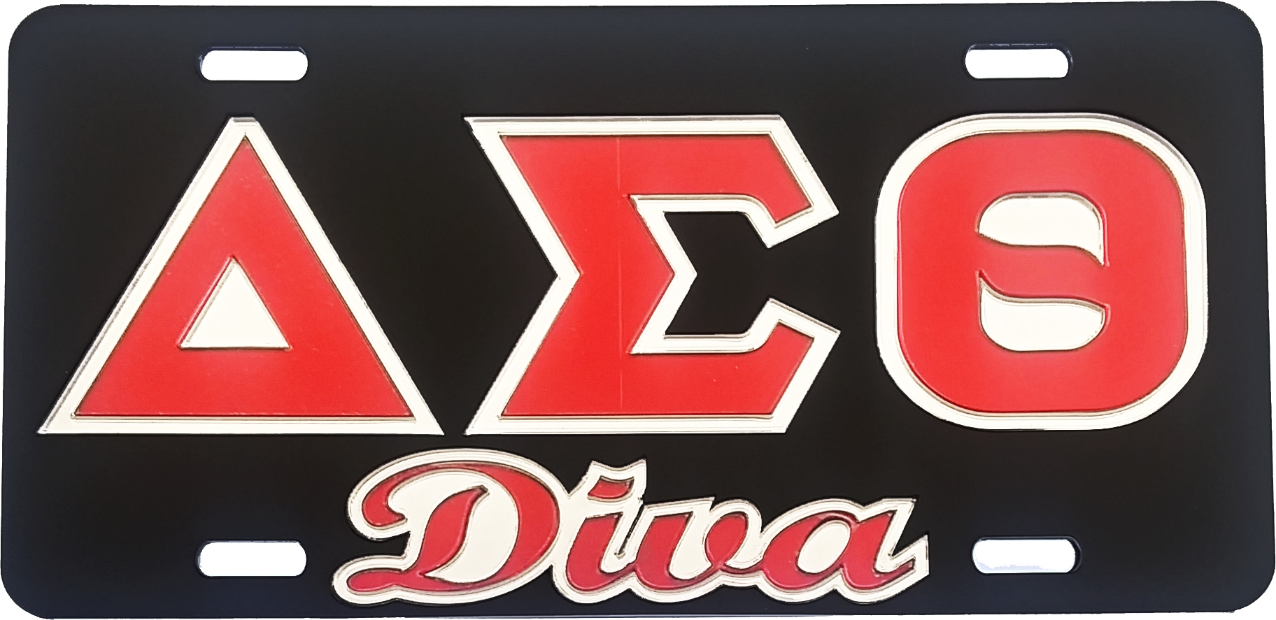 Delta Sigma Theta Diva Outline Mirror License Plate [Black/Red/Silver ...