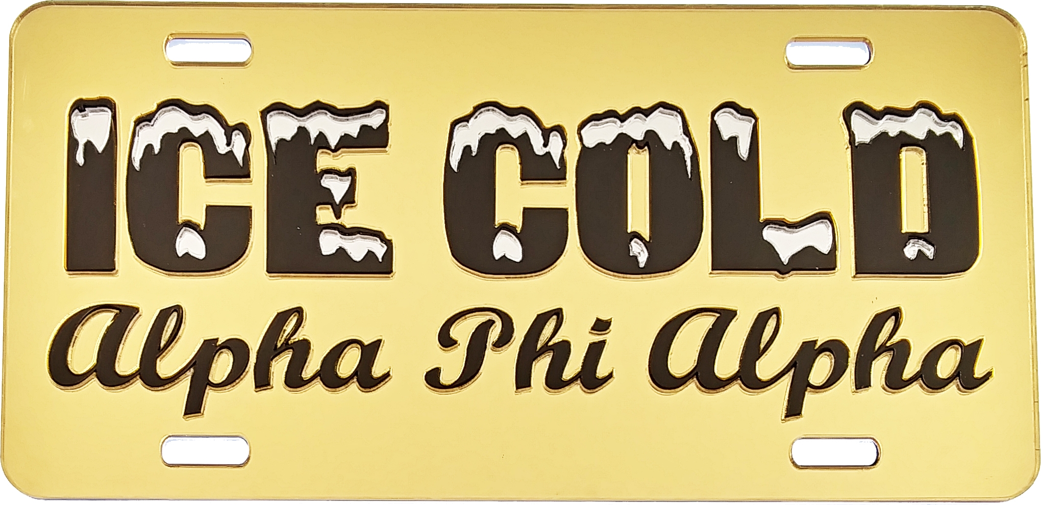 Alpha Phi Alpha Ice Cold Script Mirror License Plate [Gold/Black - Car ...