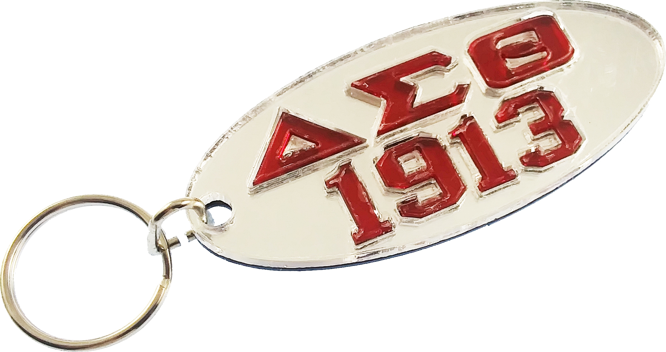 Delta Sigma Theta 1913 Oval Keyring Mirror Key Chain [Silver/Red - 3.5 ...