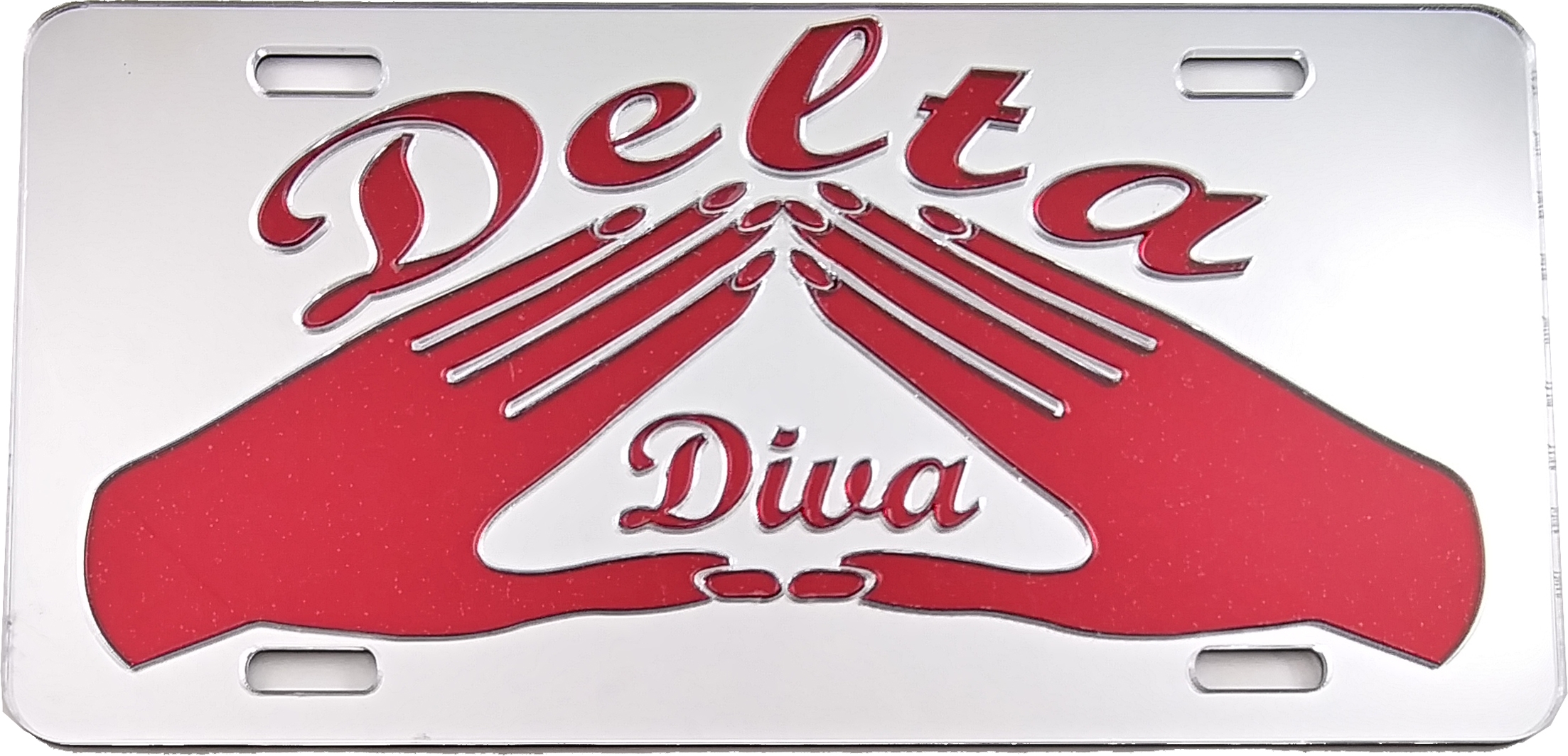 Delta Sigma Theta Hand Sign Diva Mirror License Plate [Silver/Red - Car ...