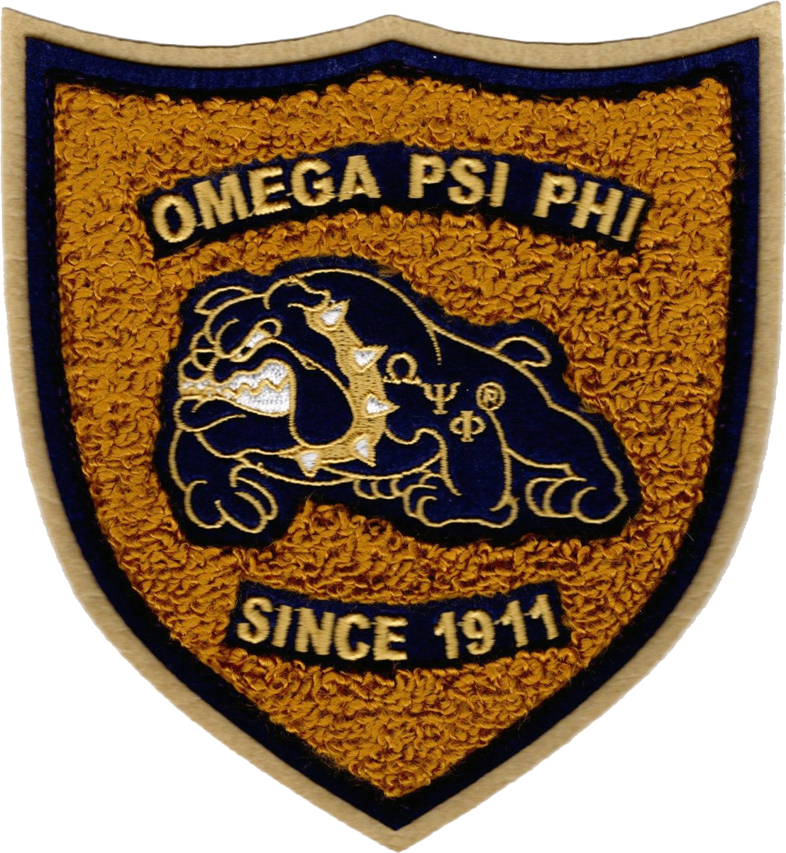 Omega Psi Phi Shield Chenille Sew-On Patch [Old Gold - 6"T x 5.5"W ...
