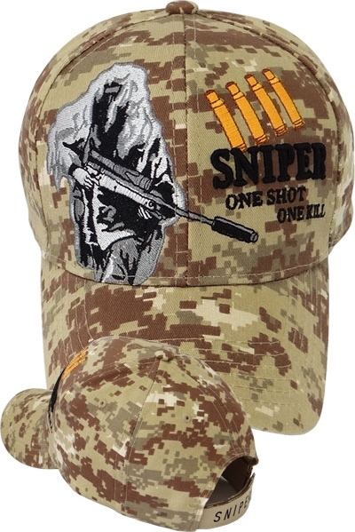 Sniper One Shot One Kill Mens Cap [Desert Digital - Adjustable ...