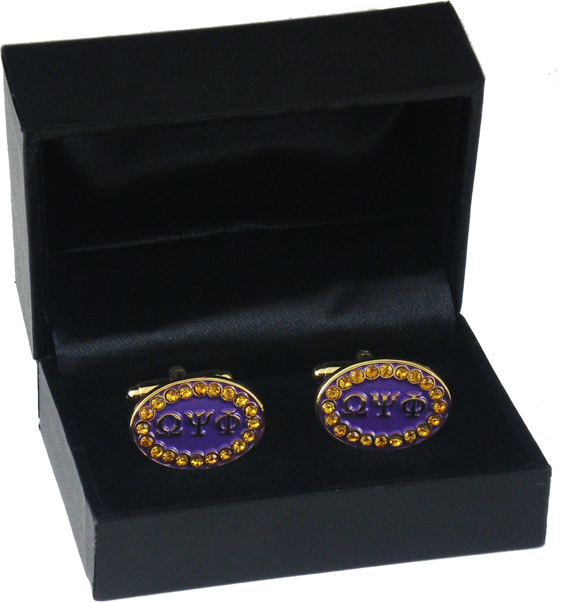 Omega Psi Phi Crystal Stones Oval Cuff Links [Gold - 7/8"W] > Product ...