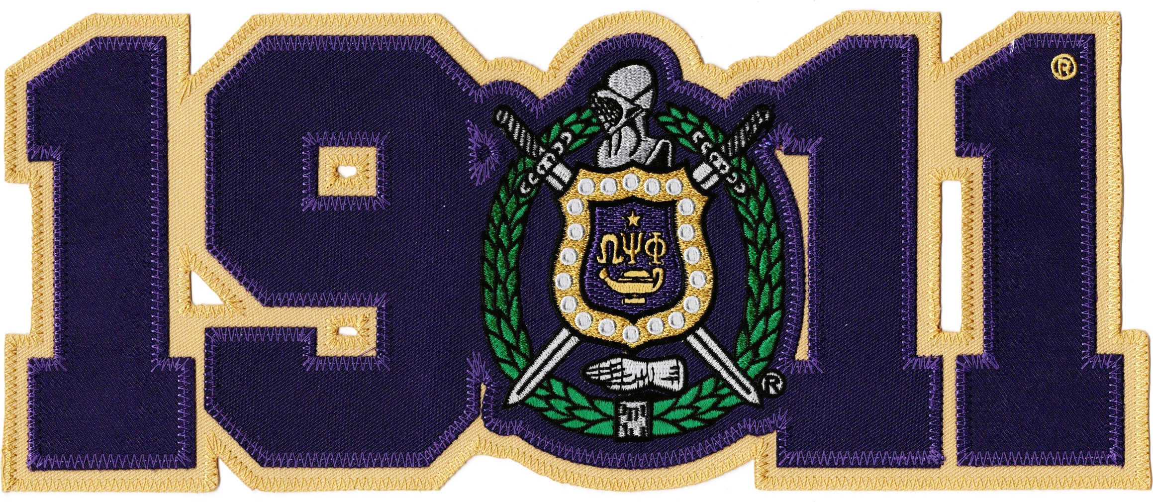 Omega Psi Phi Shield 1911 Twill Iron-On Patch [Gold/Purple - 11.25" x 4 ...