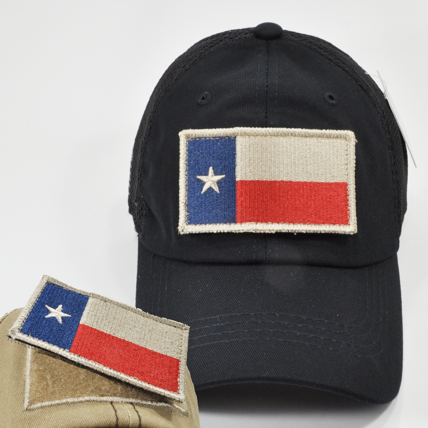 Texas Flag Patch Meshback Mens Cap [Baseball Cap - Black - Adjustable ...