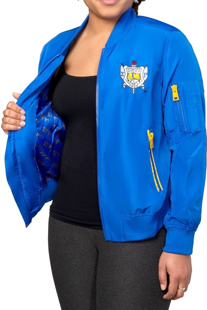 Sigma Gamma Rho Satin Bomber Jacket [Blue - S] > Product Details | The ...