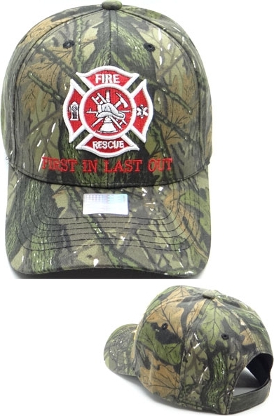 Fire Rescue Emblem First In Last Out Mens Cap [Real-Tree Camouflage ...